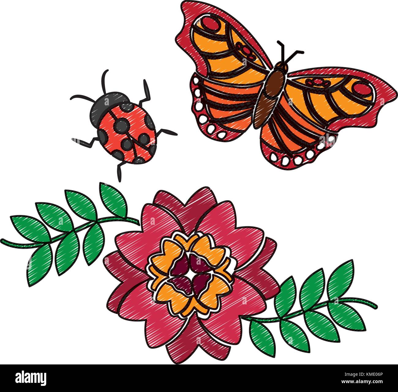 flower and ladybug butterfly leaves spring decoration Stock Vector ...