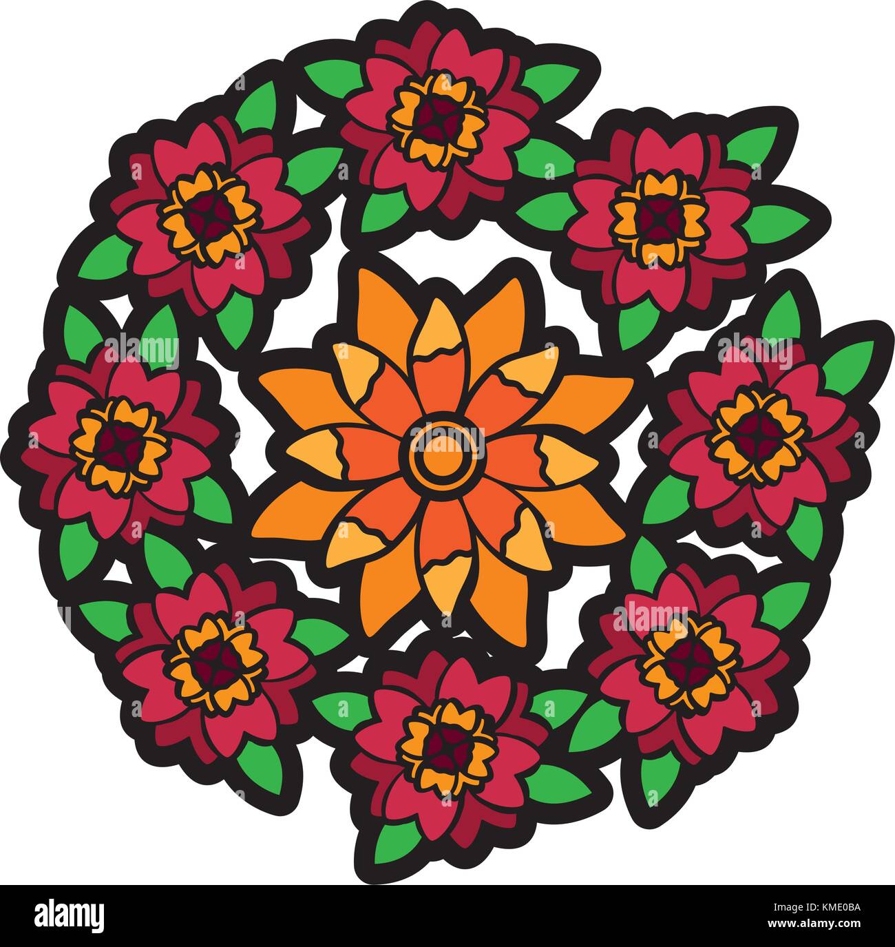 round arrangement flowers floral decoration natural image Stock Vector ...