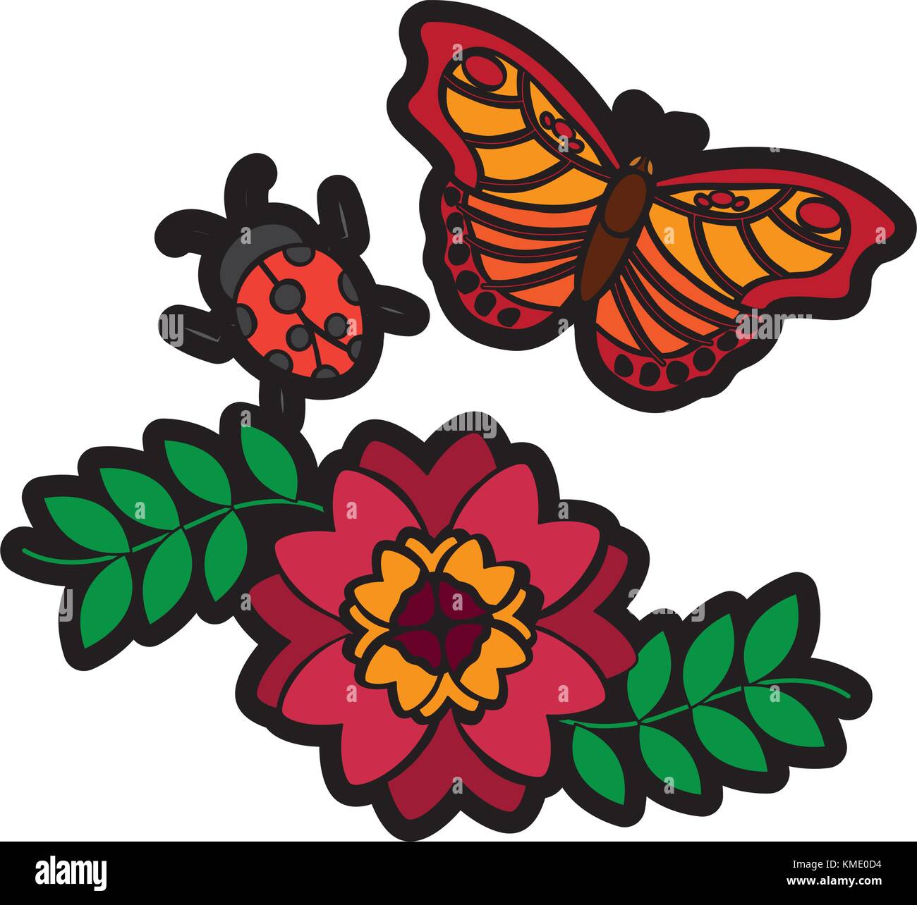 flower and ladybug butterfly leaves spring decoration Stock Vector ...
