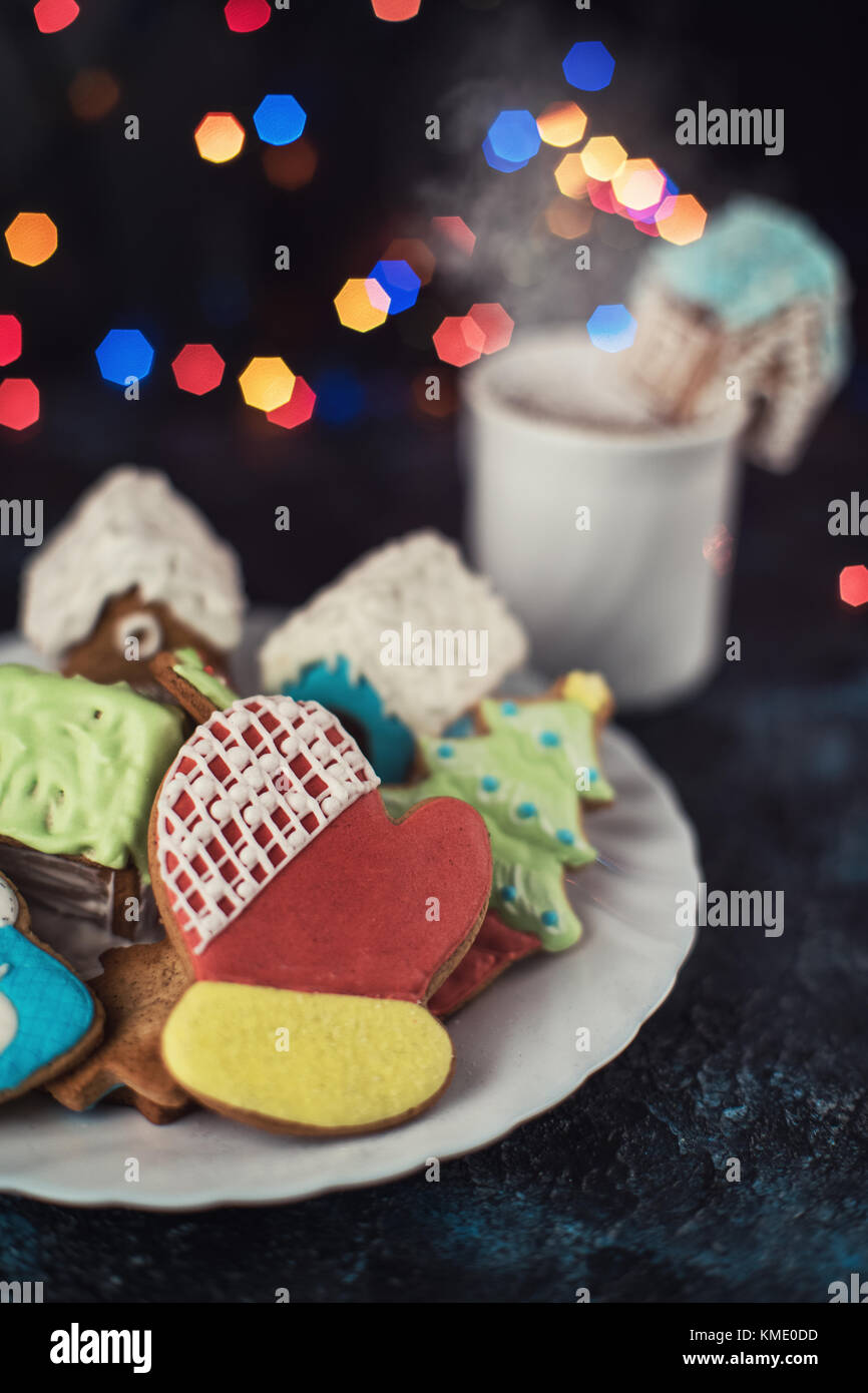 Christmas cookies and cup of tea Stock Photo - Alamy
