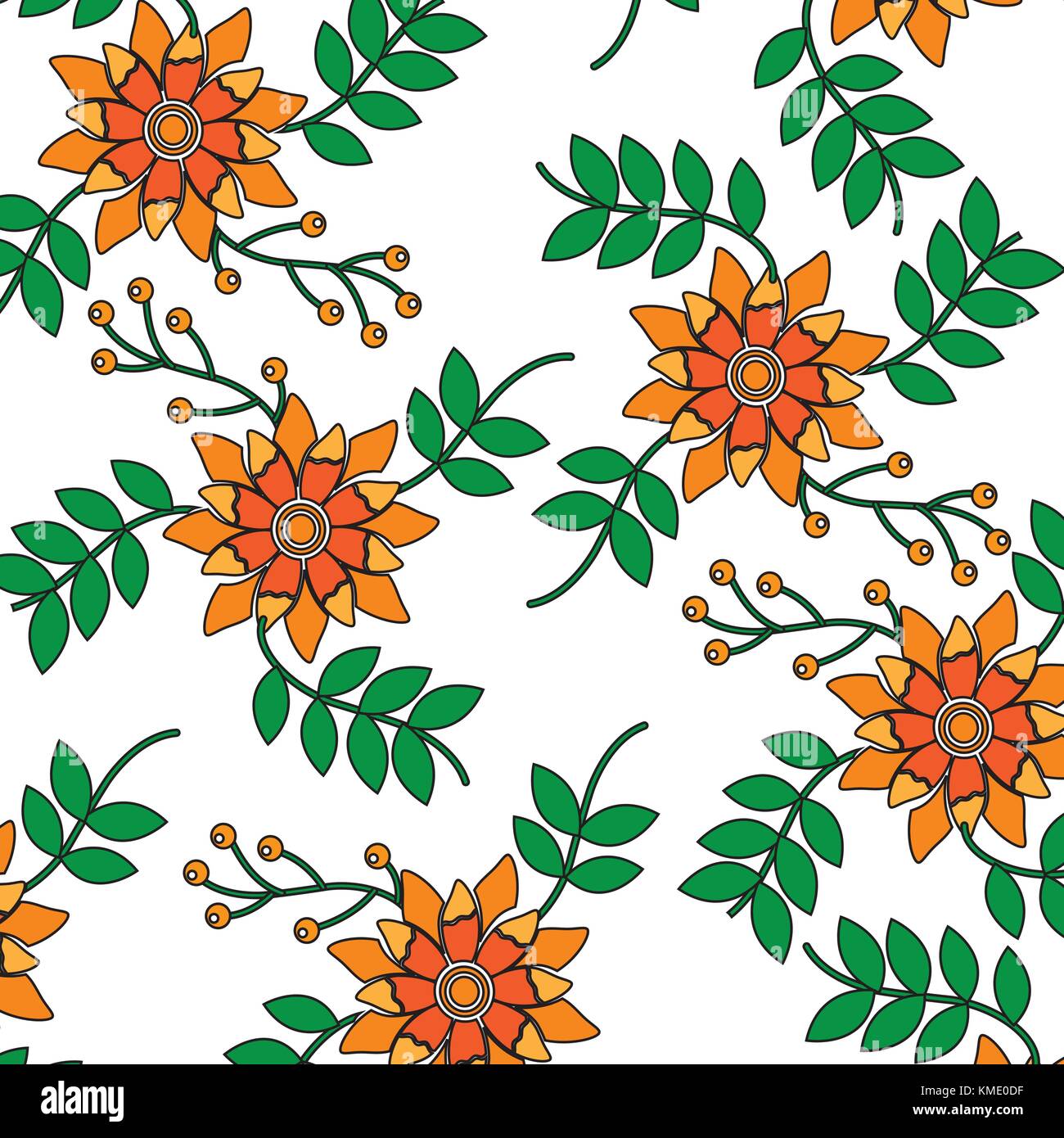 seamless pattern flower branch leaves nature decoration Stock Vector ...