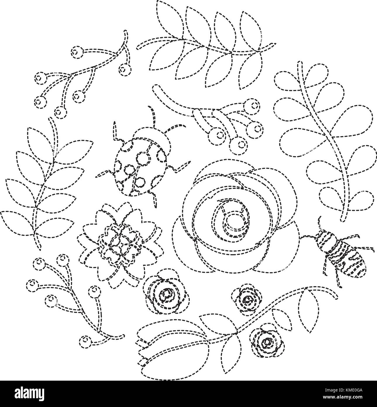 natural floral decoration flower ladybug bee branch leaves Stock Vector ...