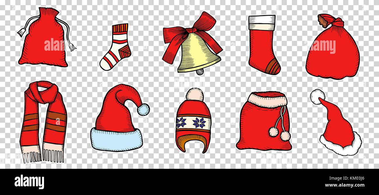 Set doodle Christmas hats scarf for your creativity. Vector ...