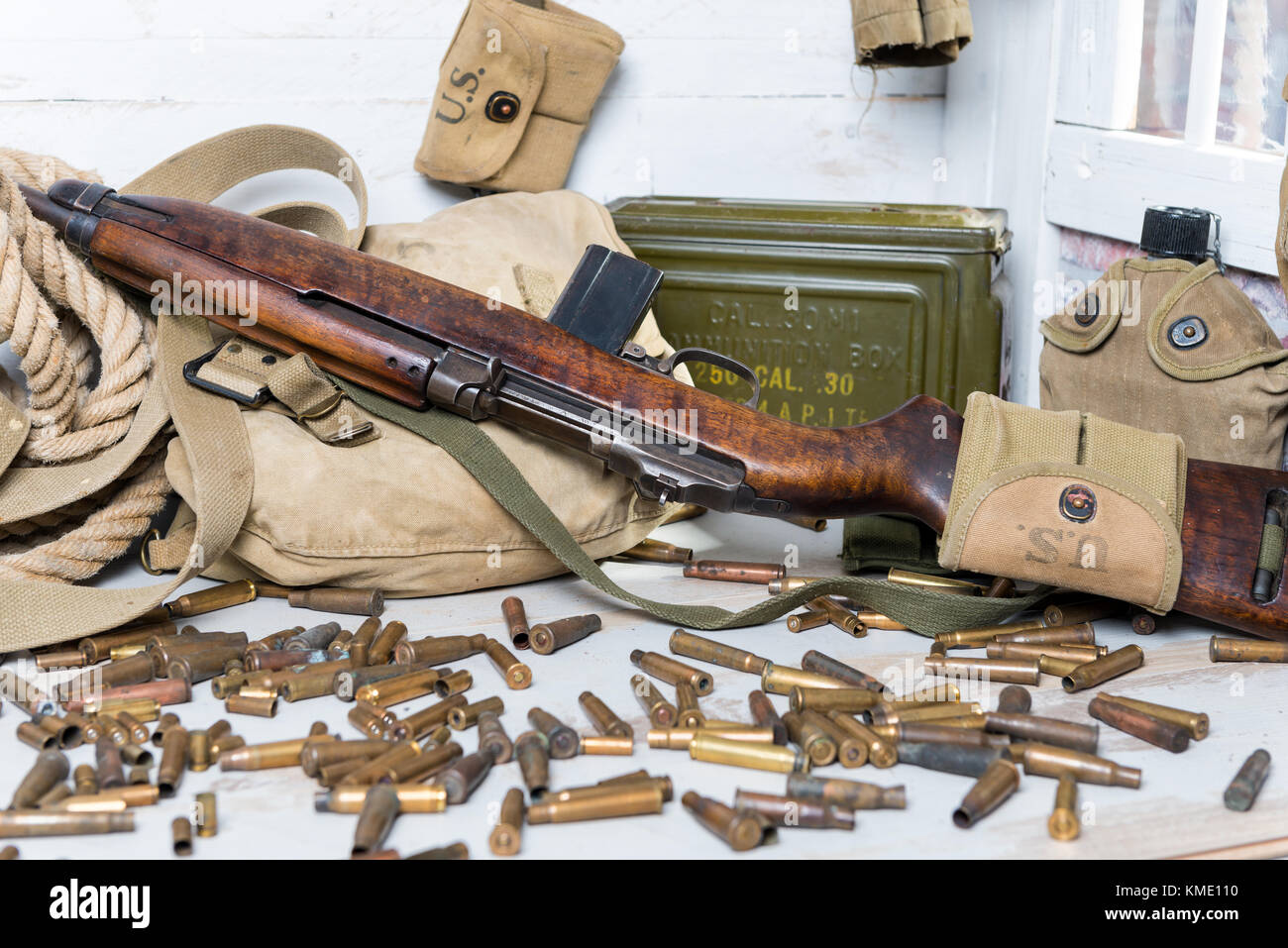 a rifle and U.S. military equipment of World War II Stock Photo - Alamy