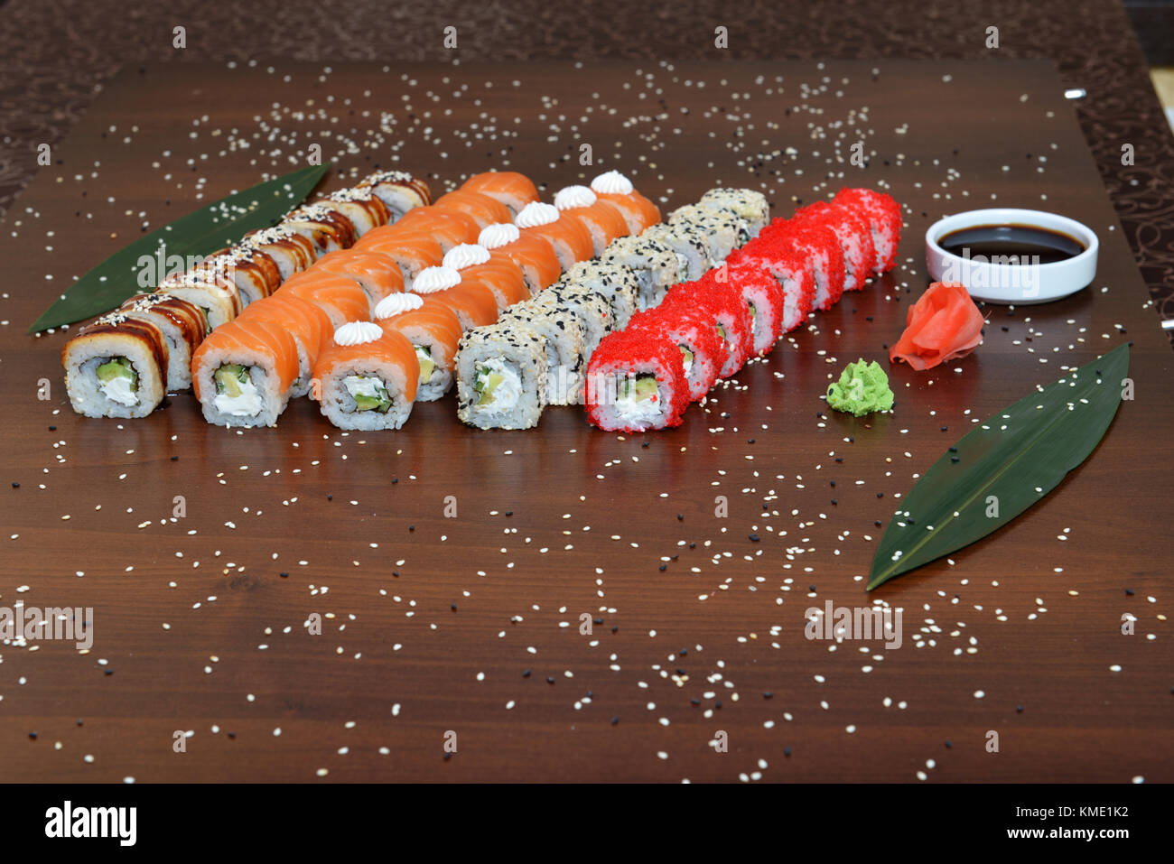 Japanese Cuisine -Buffet catering style Sushi Set in restaurant ...