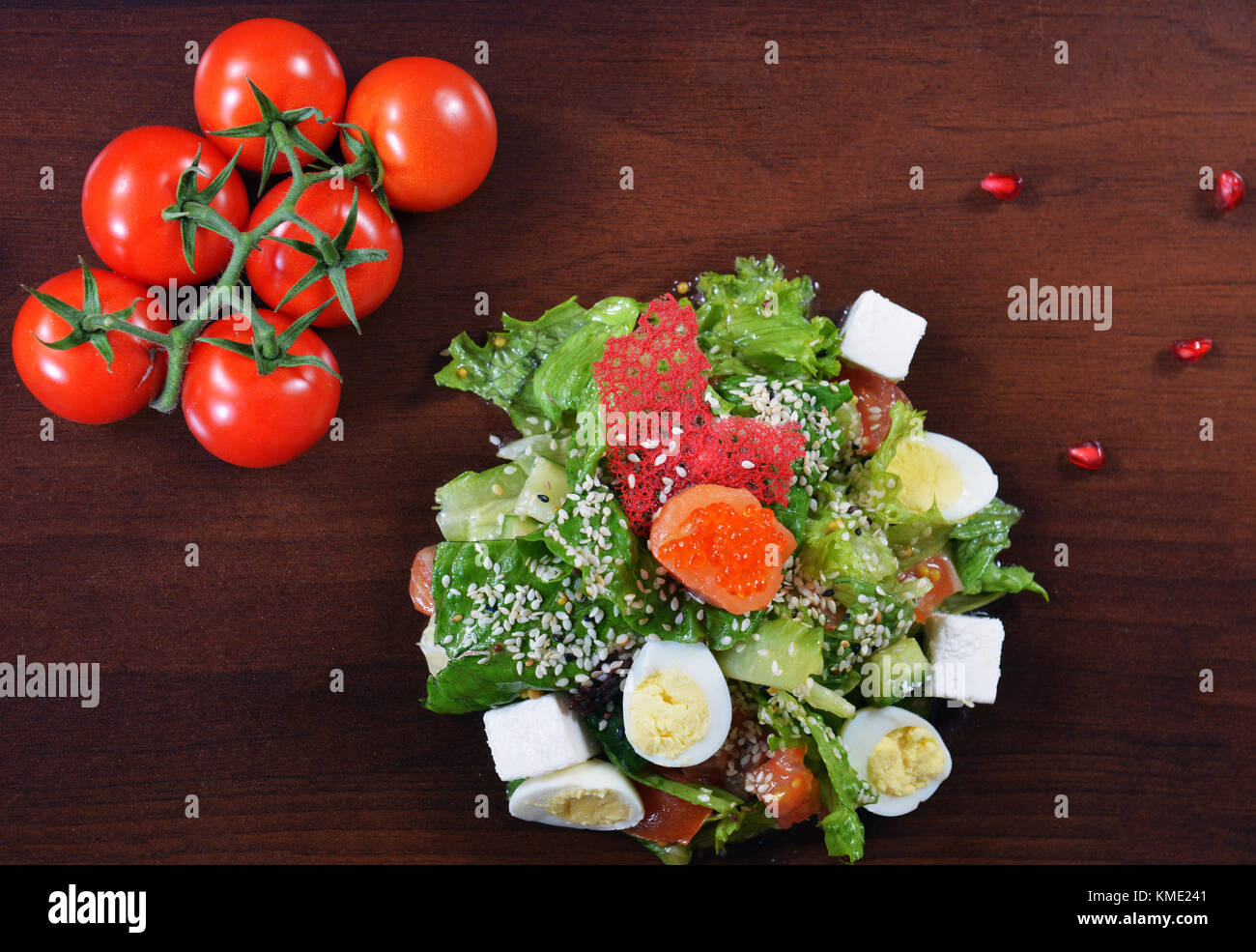 Exquisite food on a dark wooden wenge background. Gourmet Restaurant ...