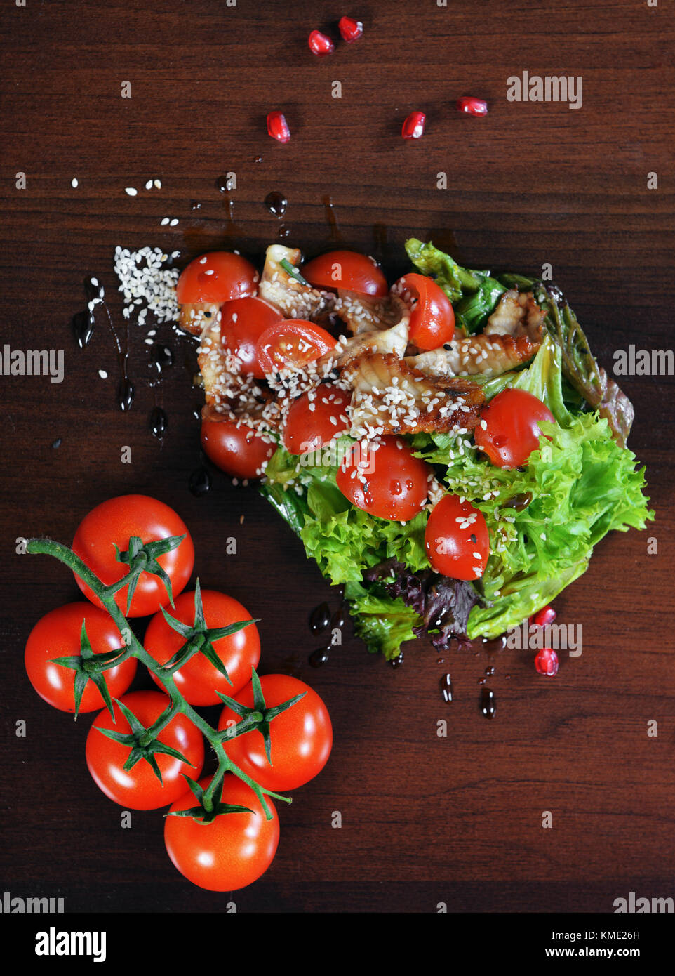 Exquisite food on a dark wooden wenge background. Gourmet Restaurant ...