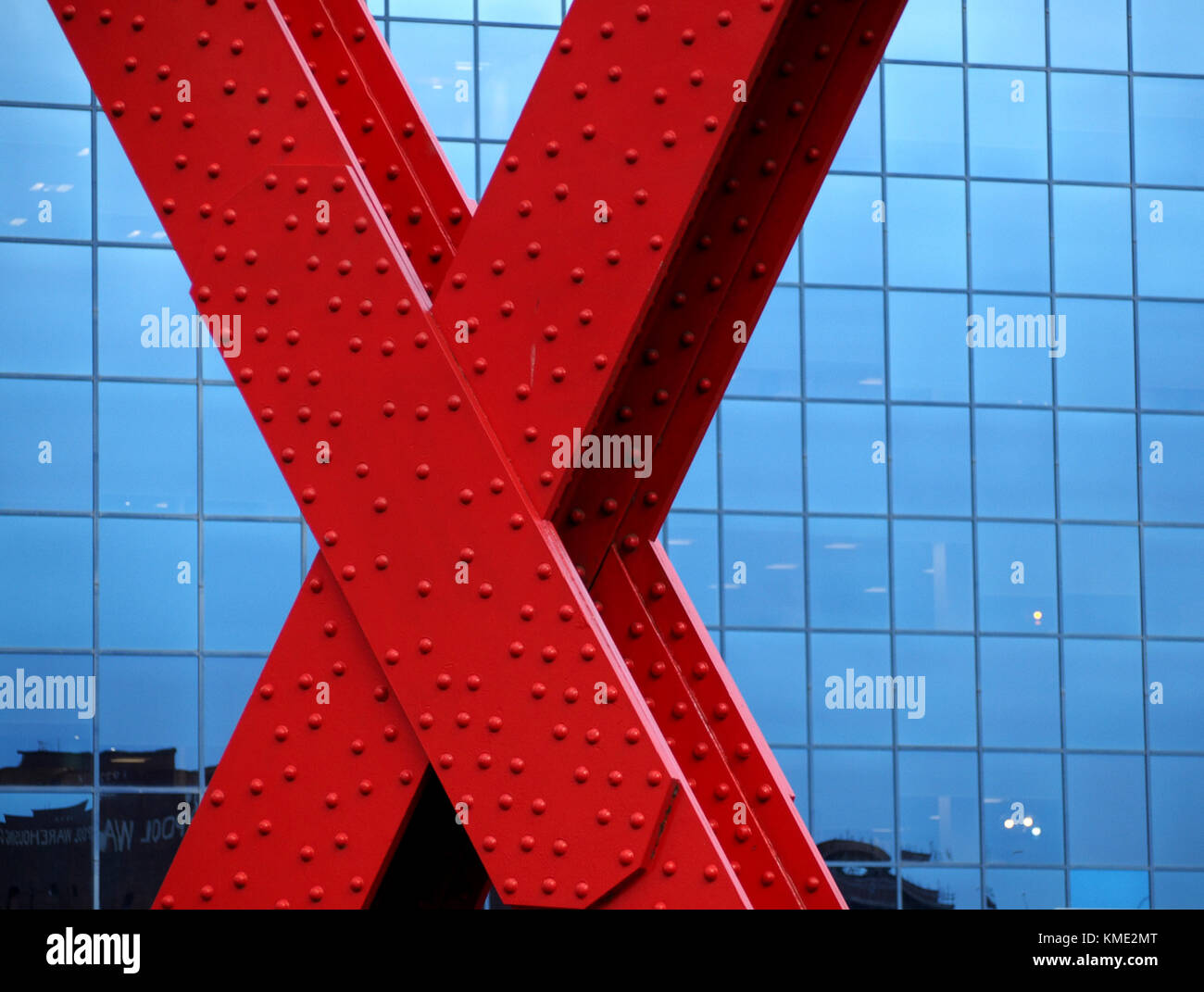 red painted girders on road bridge over the Quays at Salford Manchester ...