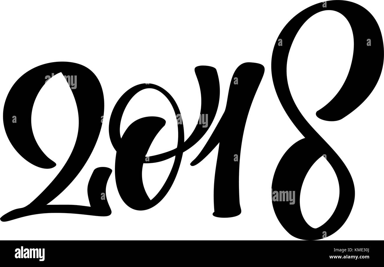 Black number christmas 2018 hand drawn lettering on white background. Greeting card design ...