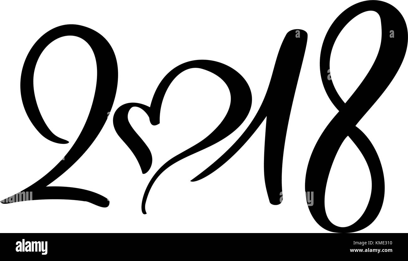 Black number christmas 2018 hand drawn lettering on white background ...