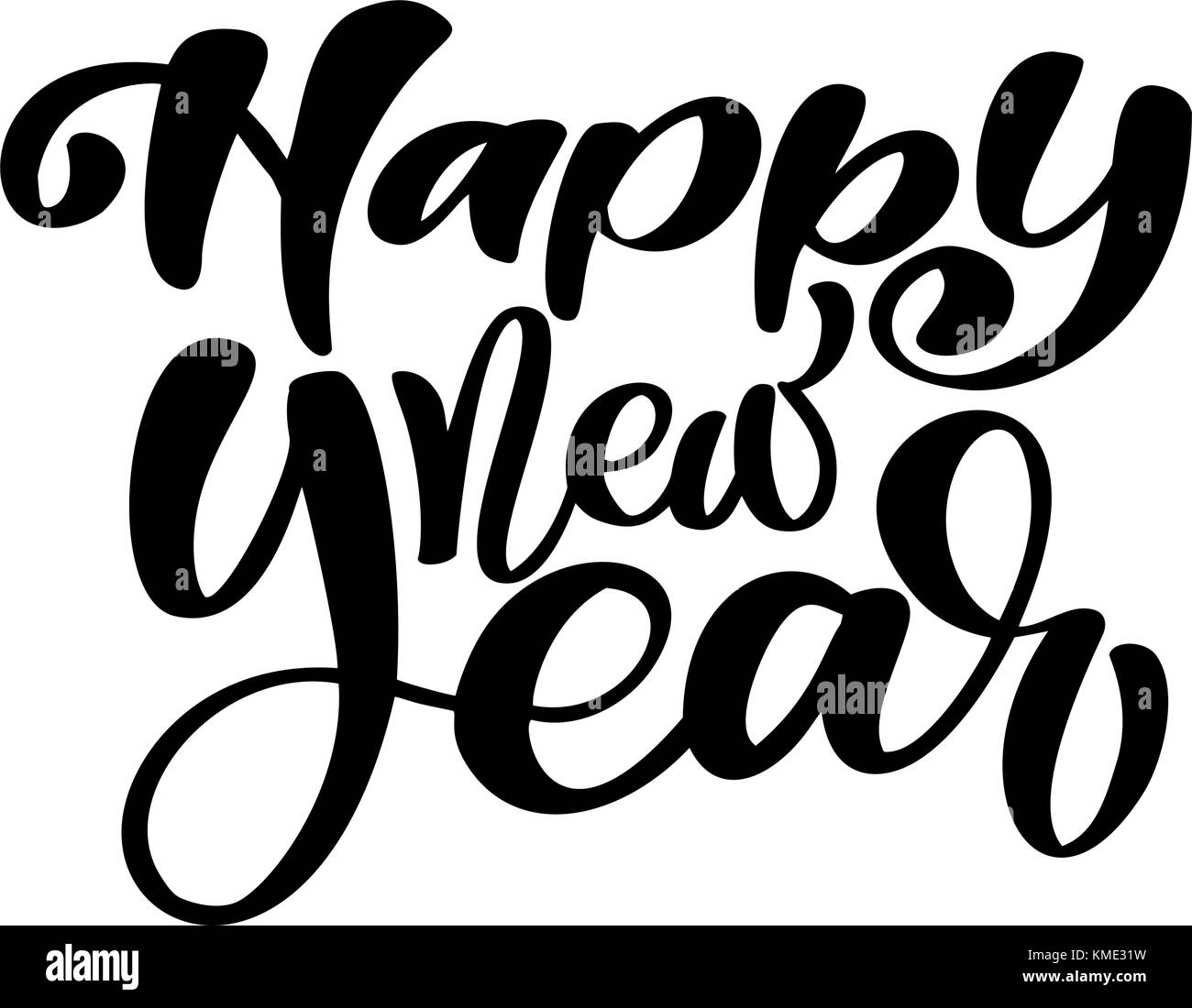 Happy New Year hand-lettering text. Handmade vector Christmas ...