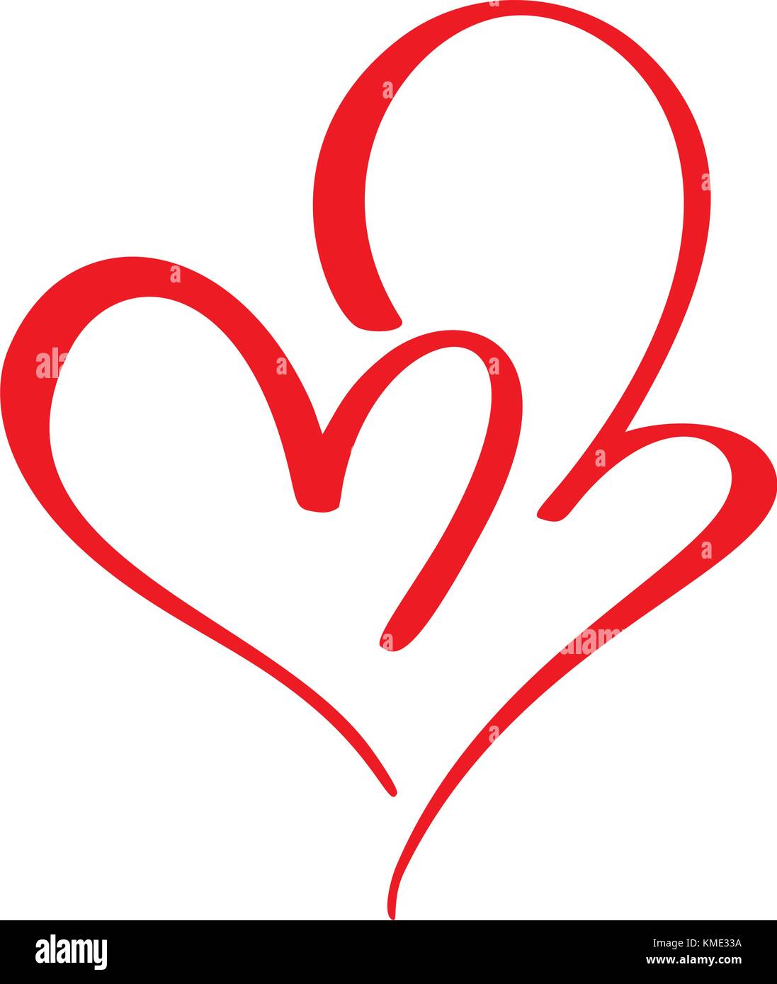 Two red lovers heart. Handmade vector calligraphy. Decor for greeting ...