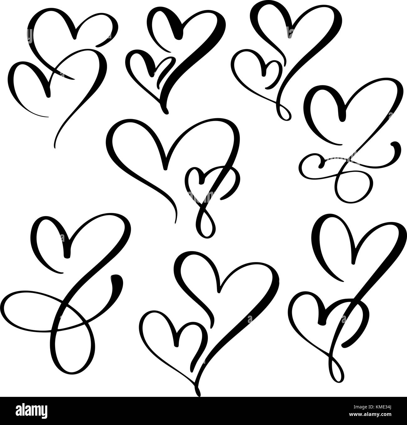 Set Two lovers heart. Handmade vector calligraphy. Decor for greeting ...