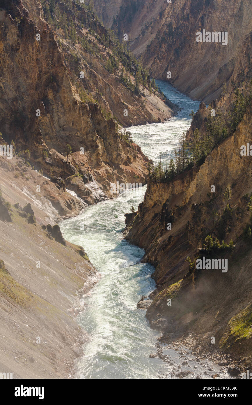 The Yellowstone River flows from the brink of the Lower Falls and ...