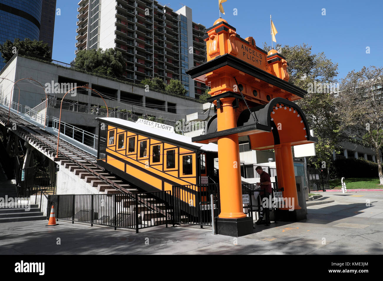The Angels Flight funicular railway car in downtown Los Angeles ...