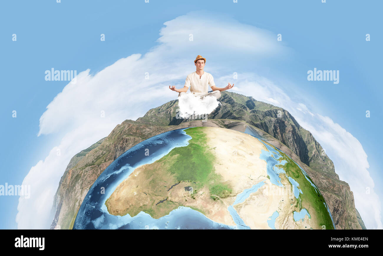 Young man keeping mind conscious Stock Photo - Alamy