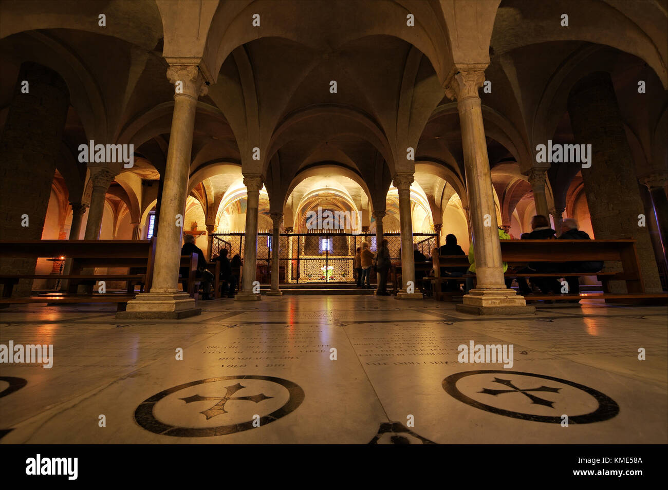 FLORENCE, ITALY - NOVEMBER 7, 2017: People in the crypt, the ancientest ...