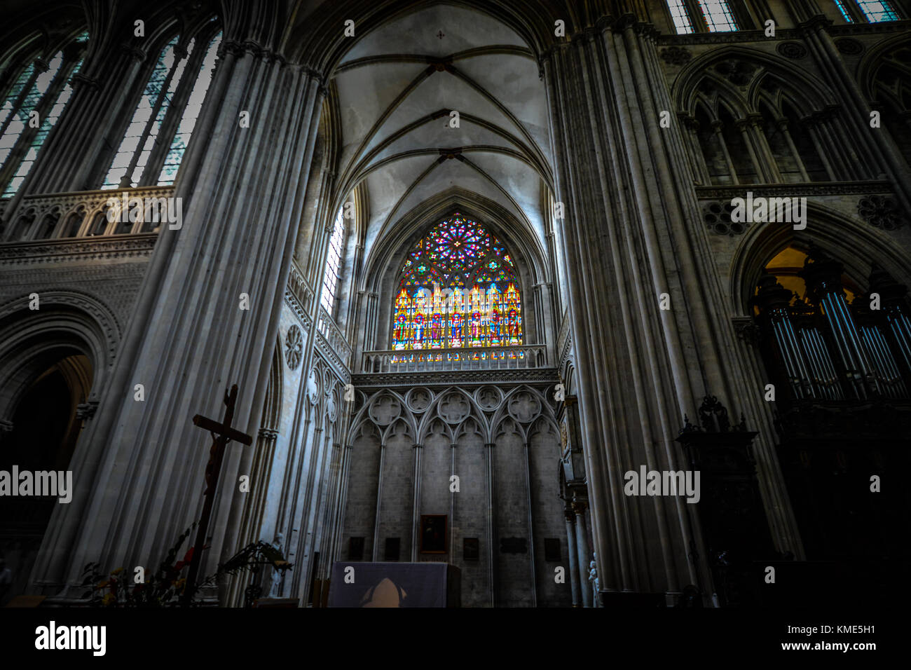 Small rose window at Cathedral of Our Lady of Bayeux in the Normandy ...