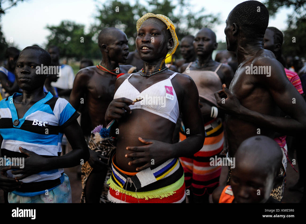 SOUTH SUDAN, Lakes State, village Mapourdit, Dinka celebrate harvest festival with dances ...