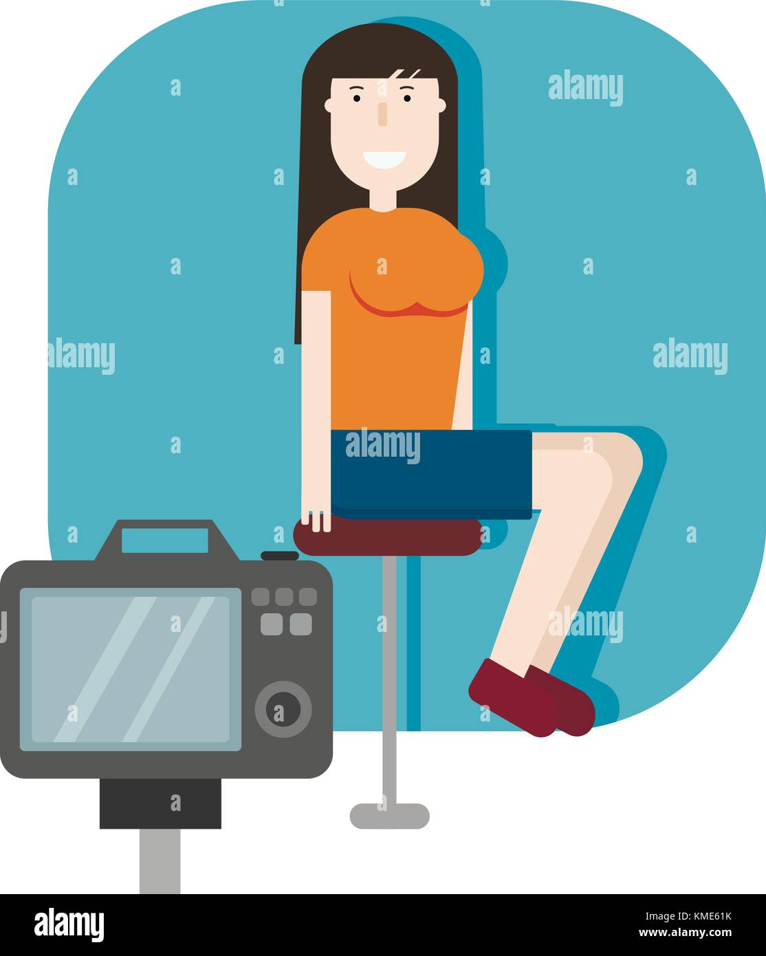 Female fashion model posing for photo in flat design people characters ...