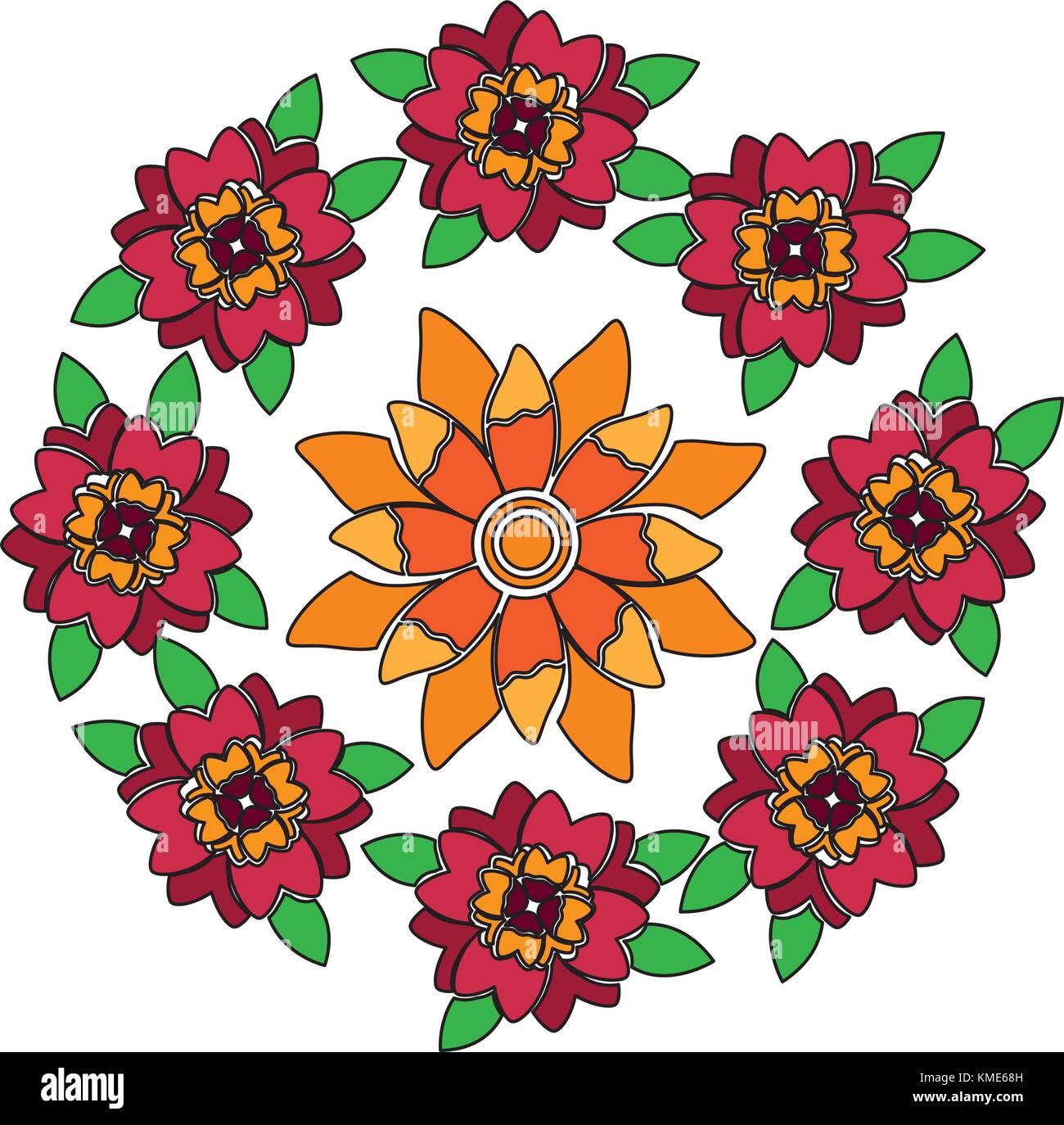 round arrangement flowers floral decoration natural image Stock Vector ...