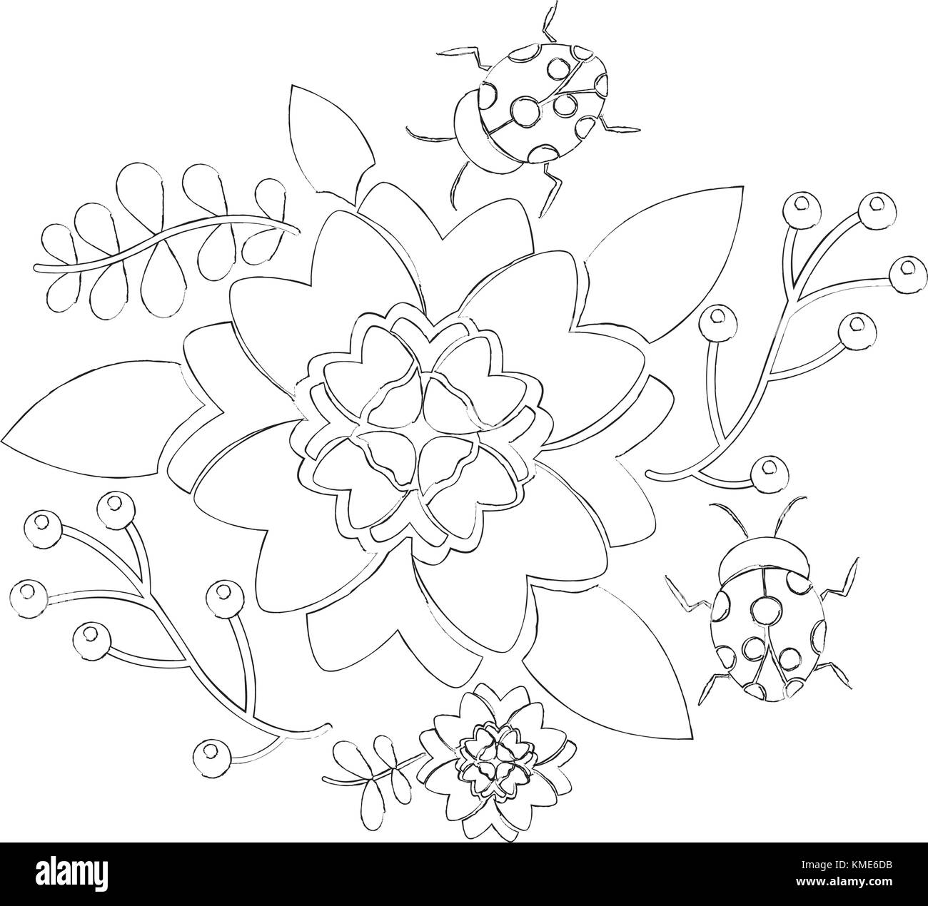 ladybugs in the garden flower spring branch Stock Vector Image & Art ...