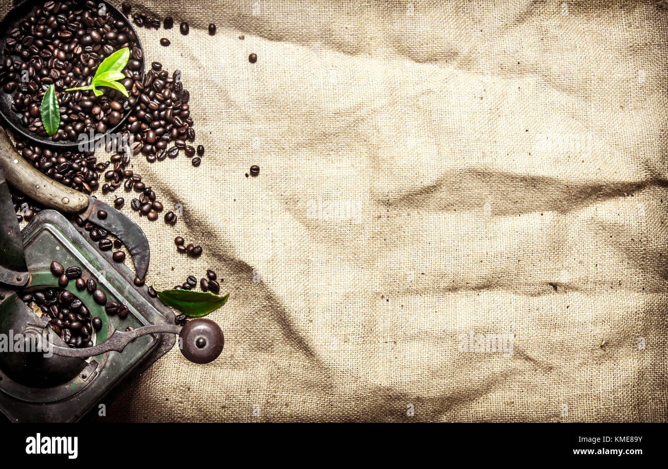Old coffee style. Roasted grain coffee with cinnamon and different old ...