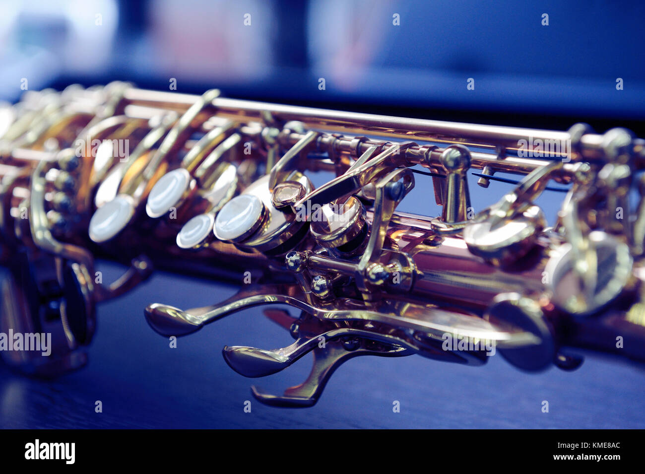 Shiny golden alto saxophone with detailed view of keys Stock Photo - Alamy