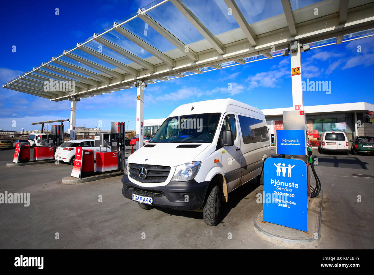 Tour van at gas station,Reykjavik,Iceland Stock Photo - Alamy