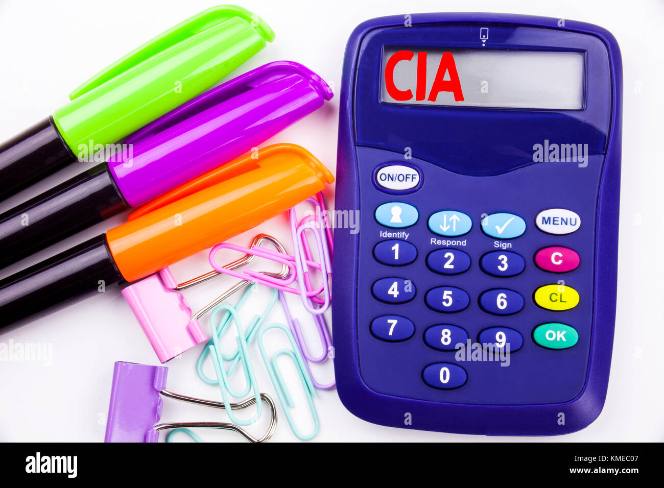 Writing word CIA text in the office with surroundings such as marker ...