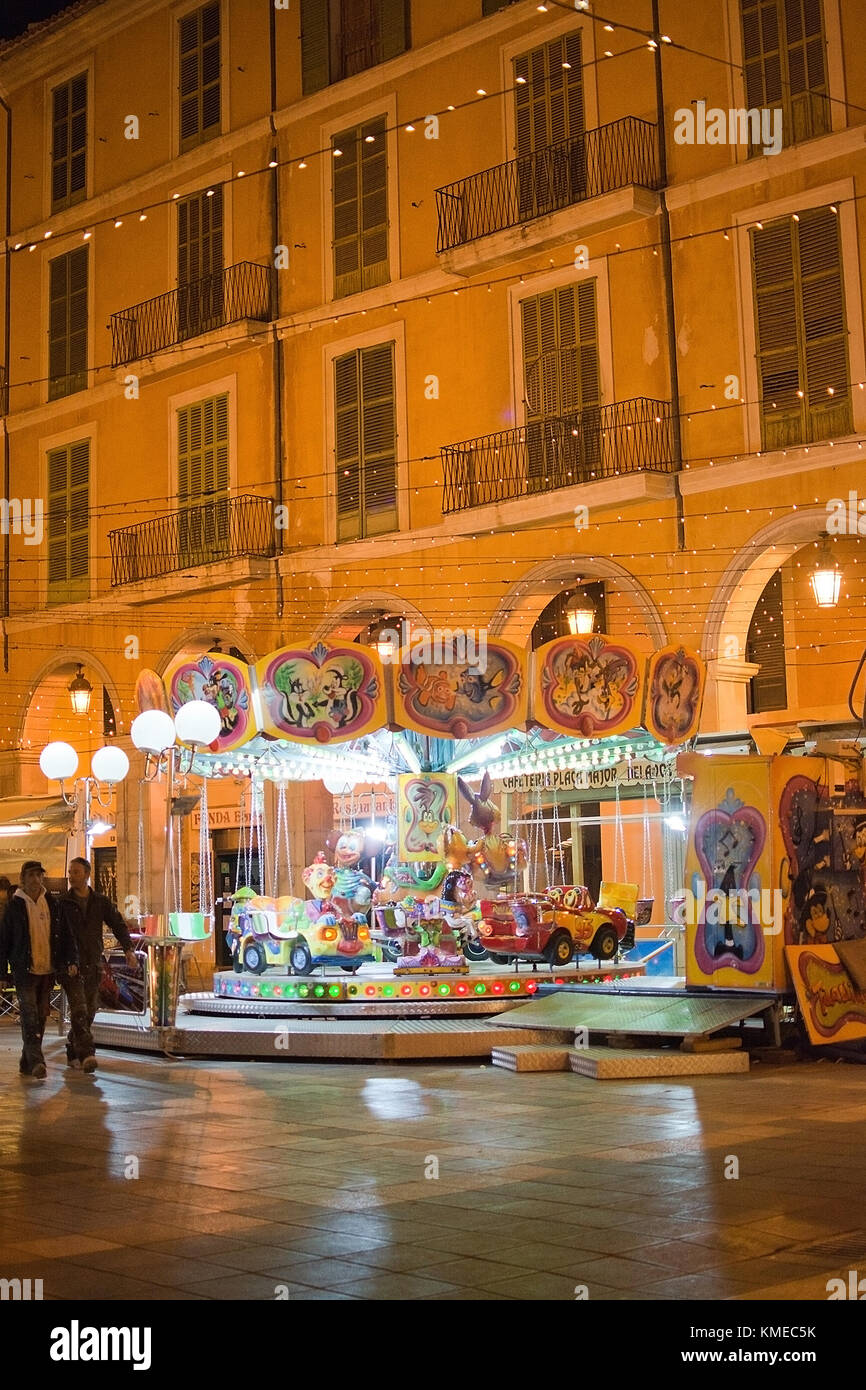 PALMA DE MALLORCA, BALEARIC ISLANDS, SPAIN - DECEMBER 5, 2017: Carousel ...