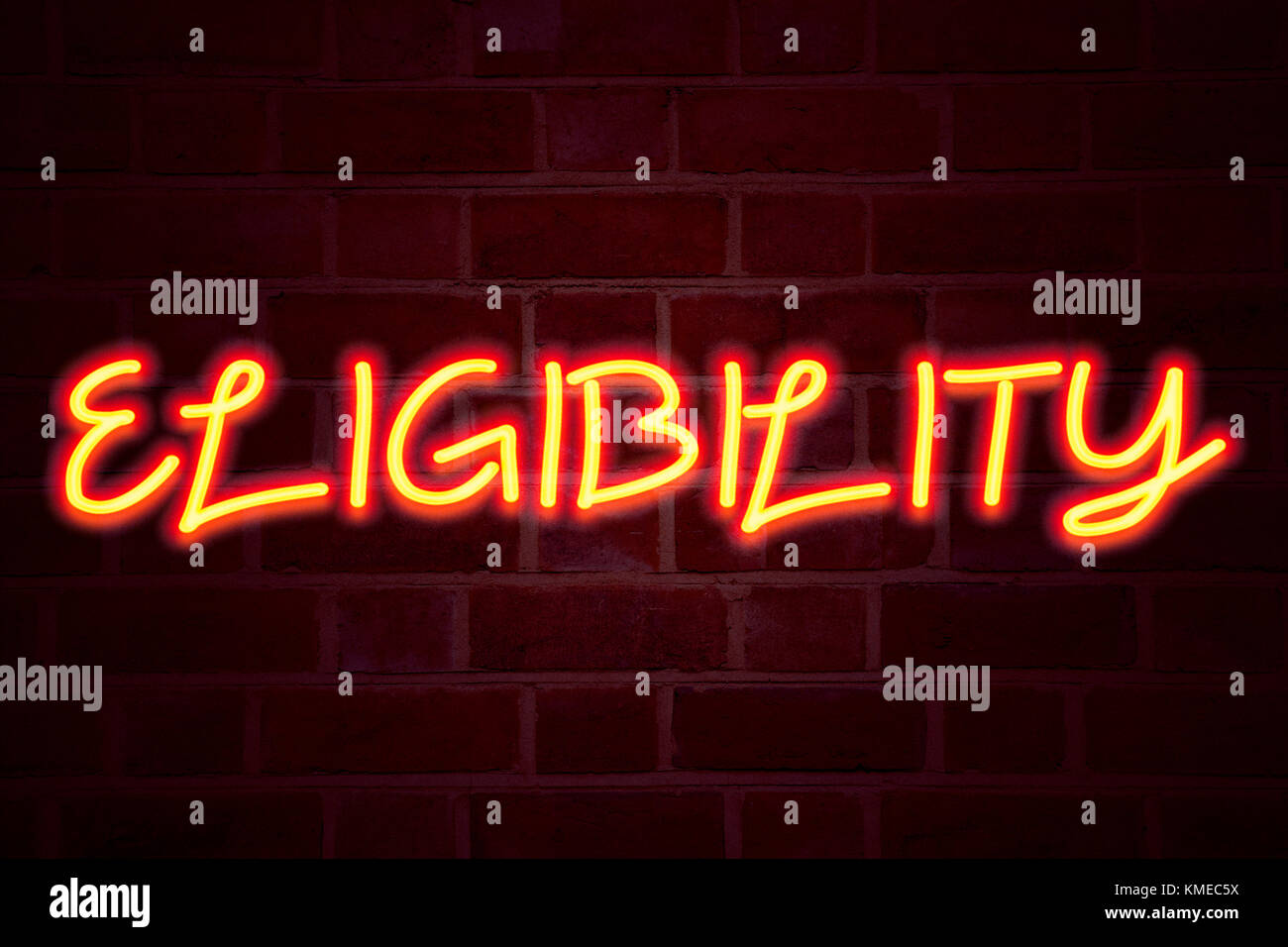 Eligibility neon sign on brick wall background. Fluorescent Neon tube ...