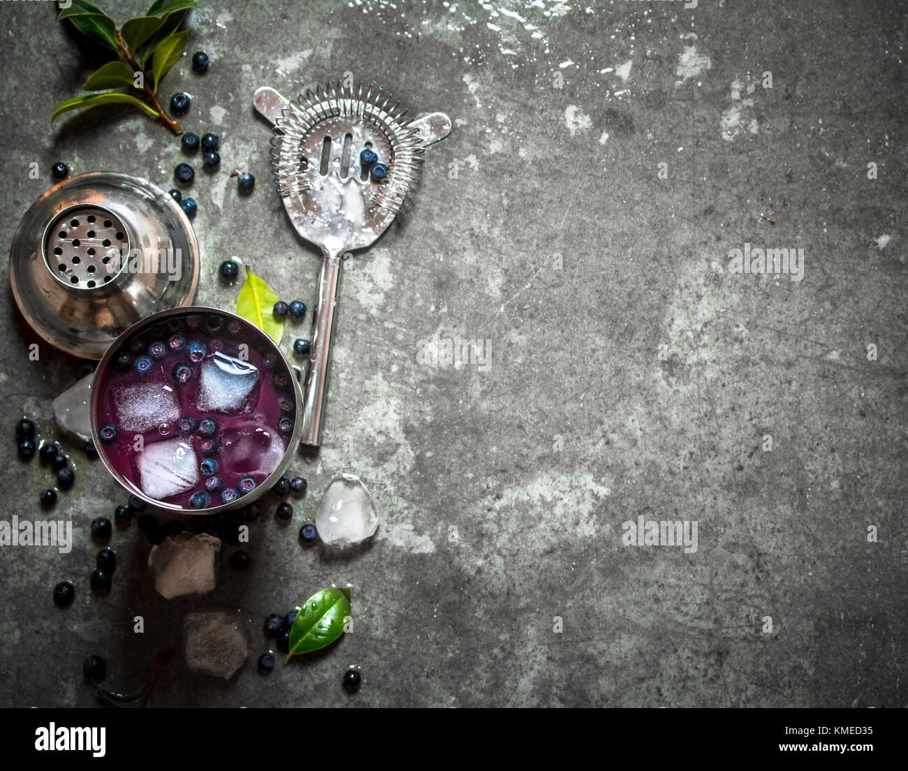 Fresh blueberry shake with ice. On a stone background Stock Photo - Alamy