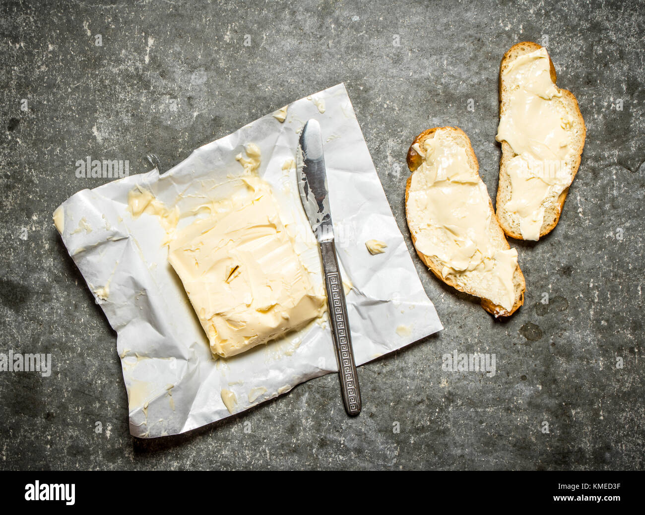 Sandwiches with butter. On the stone table Stock Photo - Alamy