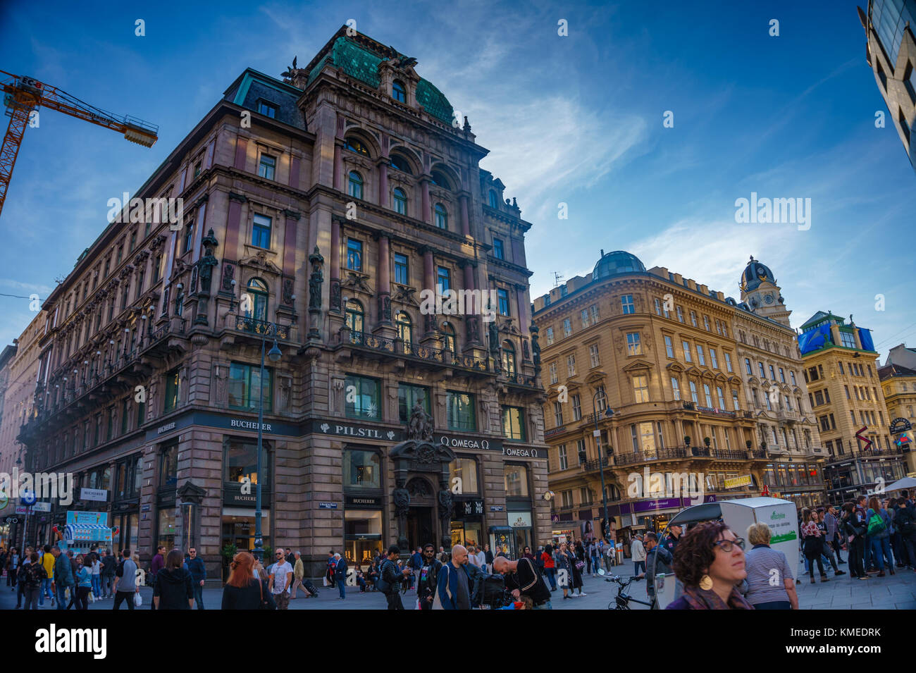 Walking by the crowded streets in the city center of Vienna, Austria ...