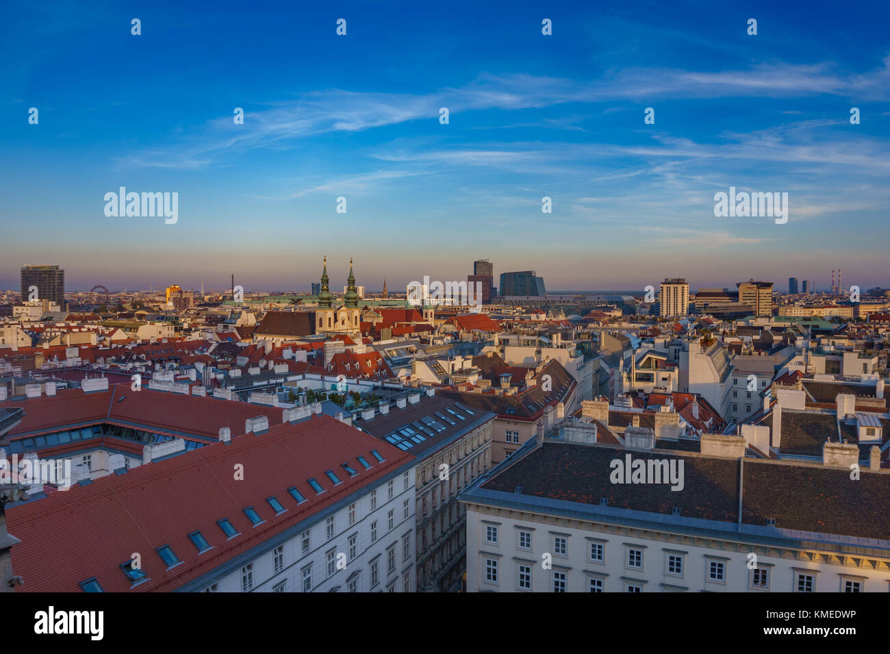 Aerial panoramic cityscape view of Vienna city from Stephansdom ...