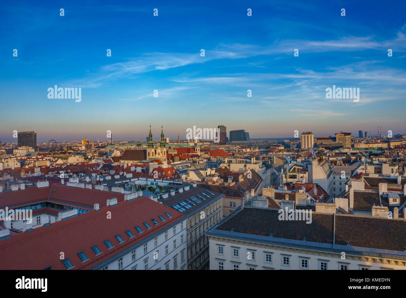 Aerial panoramic cityscape view of Vienna city from Stephansdom ...