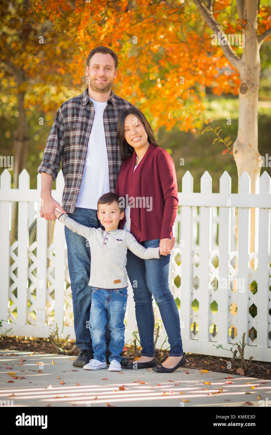 Outdoor Portrait of Mixed Race Chinese and Caucasian Parents and Child ...