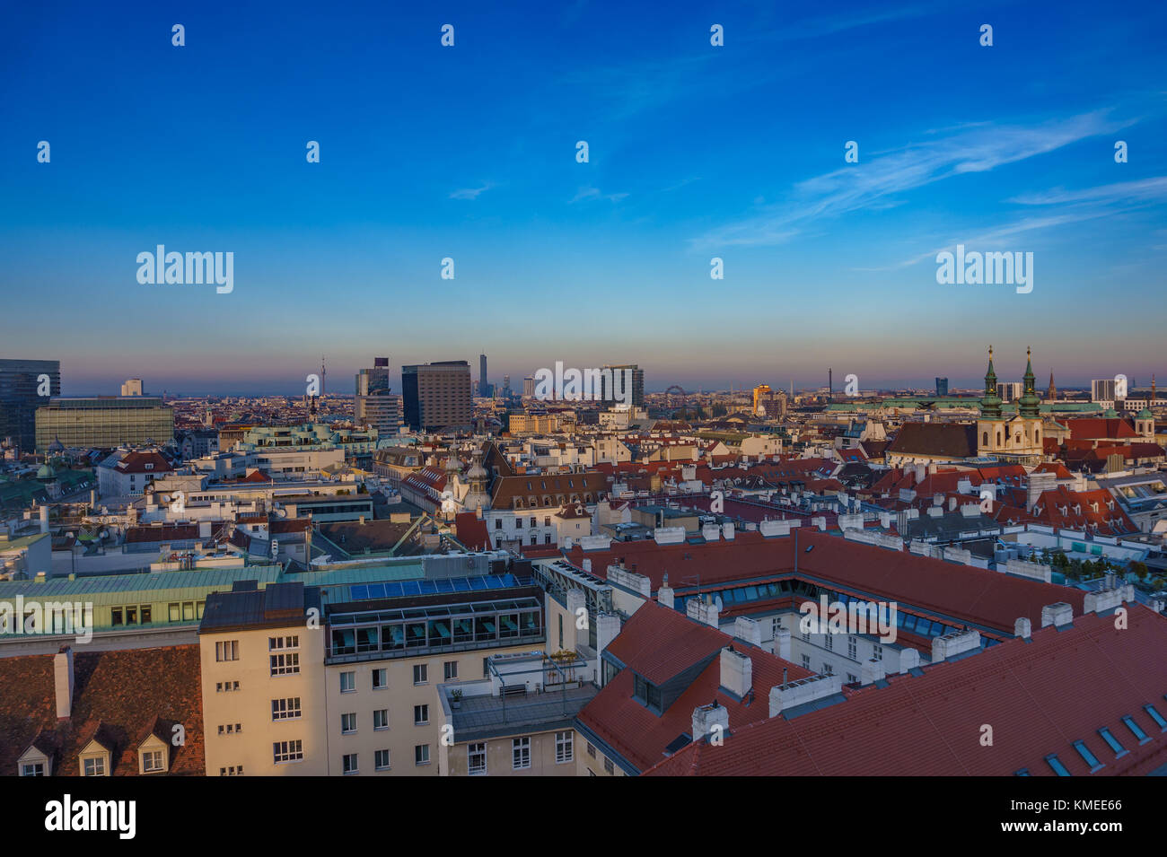 Aerial panoramic cityscape view of Vienna city from Stephansdom ...