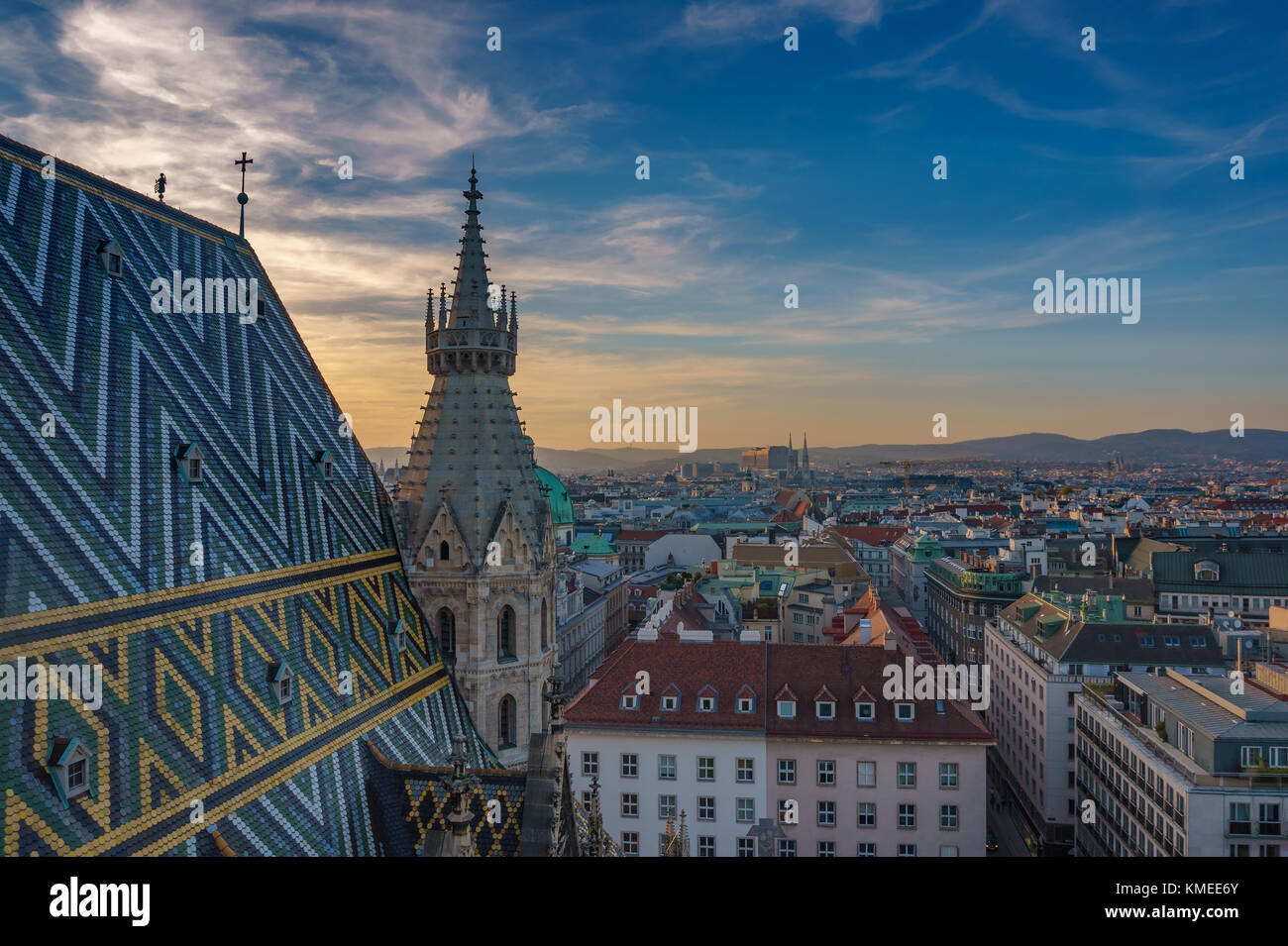 Aerial panoramic cityscape view of Vienna city from Stephansdom ...