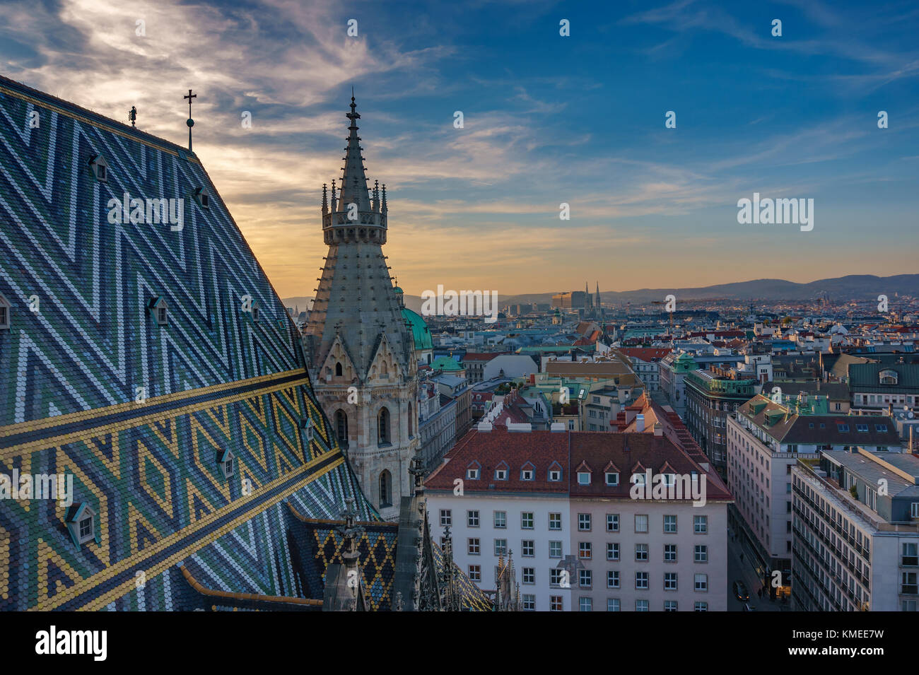 Aerial panoramic cityscape view of Vienna city from Stephansdom ...