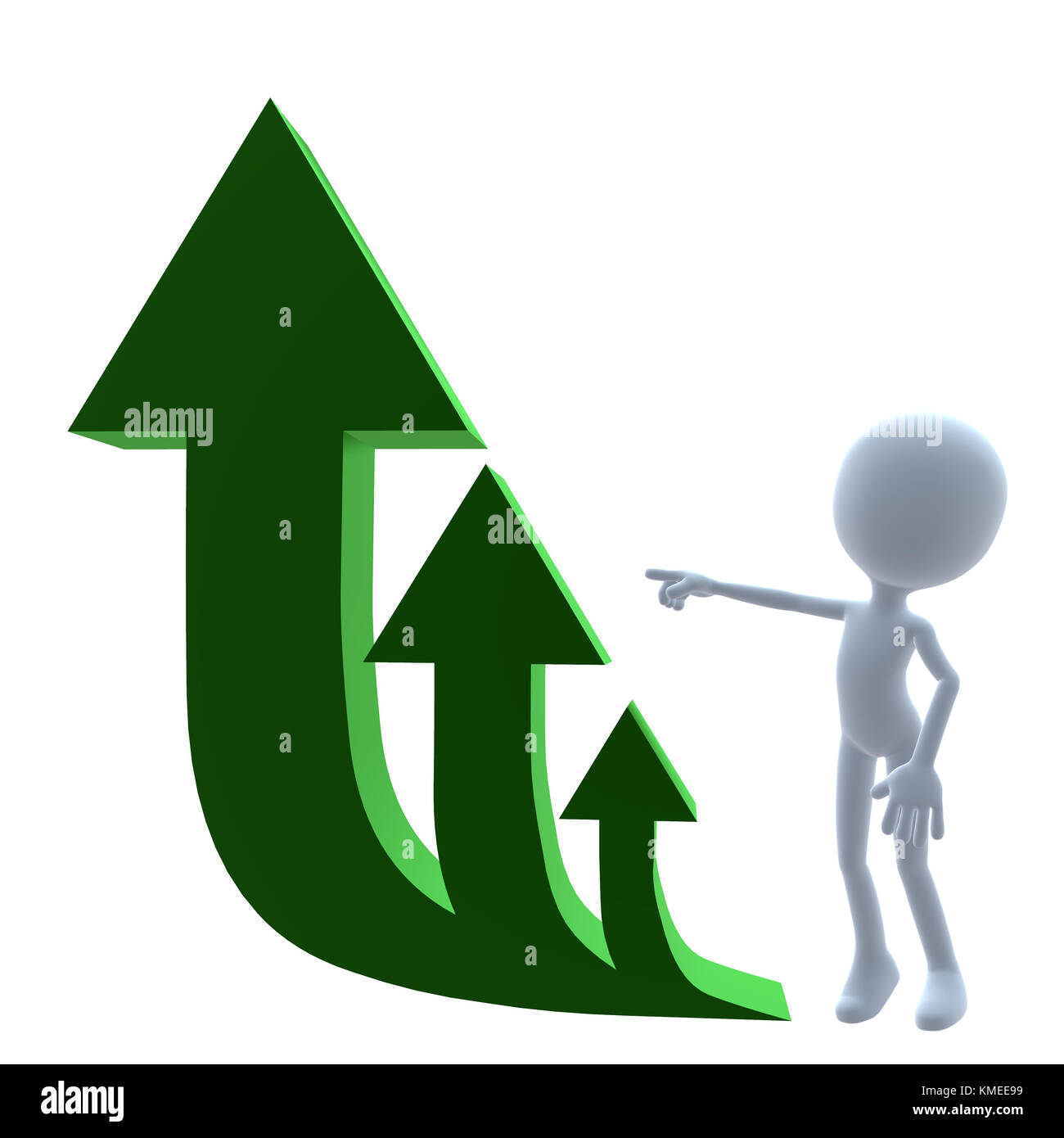 3D guy next to green arrows on a white background Stock Photo - Alamy