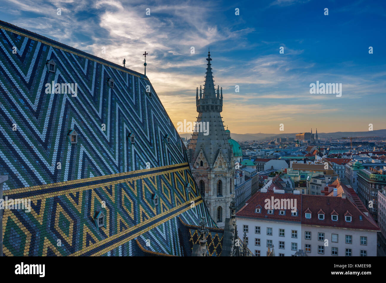 Roof details and Aerial panoramic cityscape view of Vienna city from ...