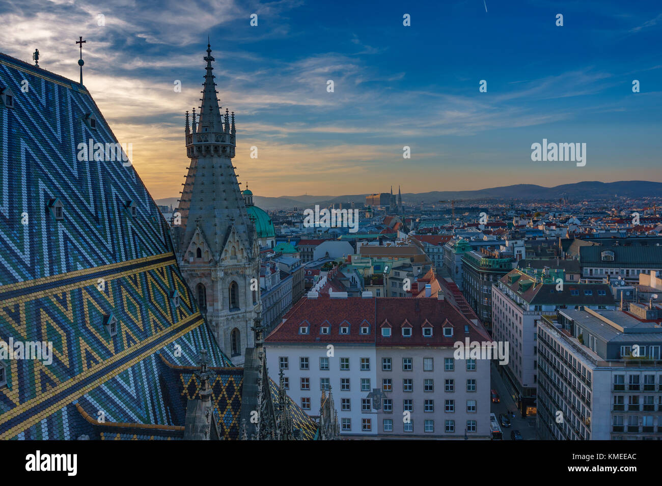 Aerial panoramic cityscape view of Vienna city from Stephansdom ...