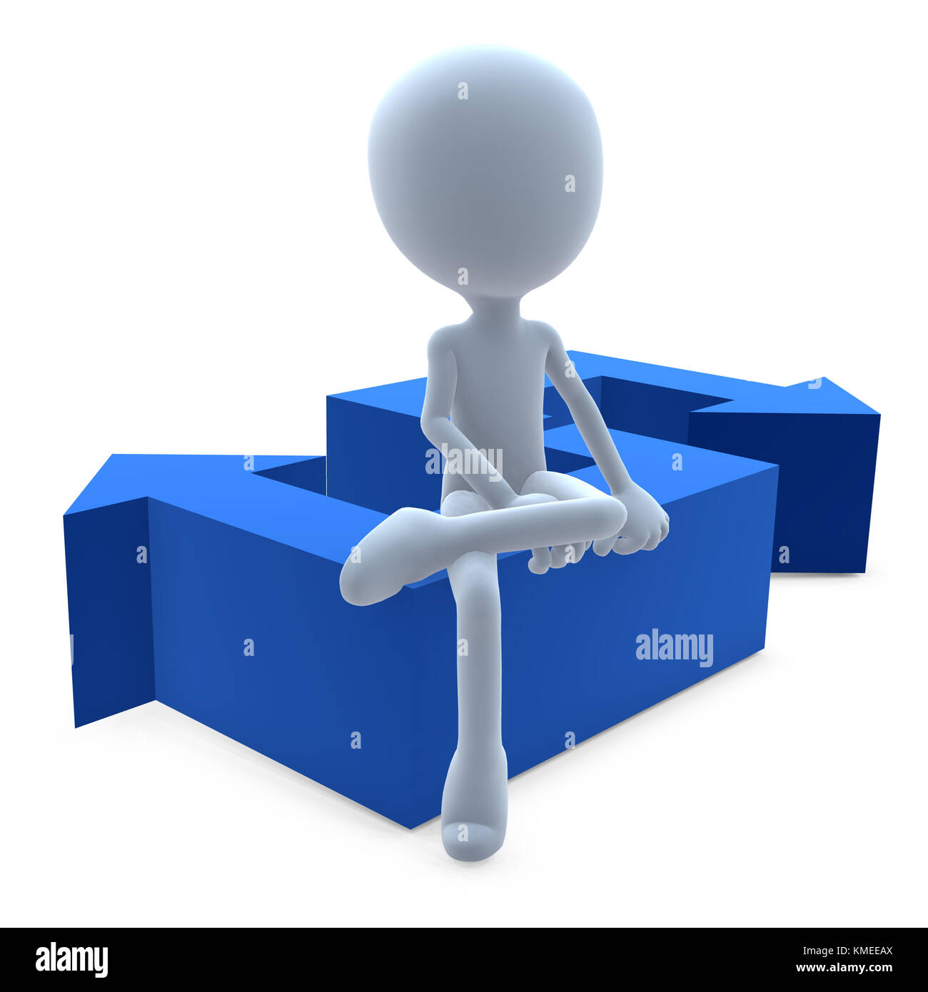 3D guy next to blue arrows on a white background Stock Photo - Alamy