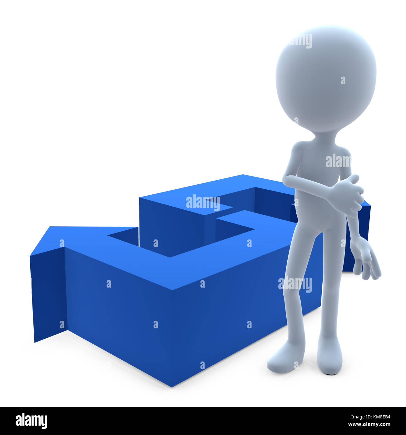 3D guy next to blue arrows on a white background Stock Photo - Alamy