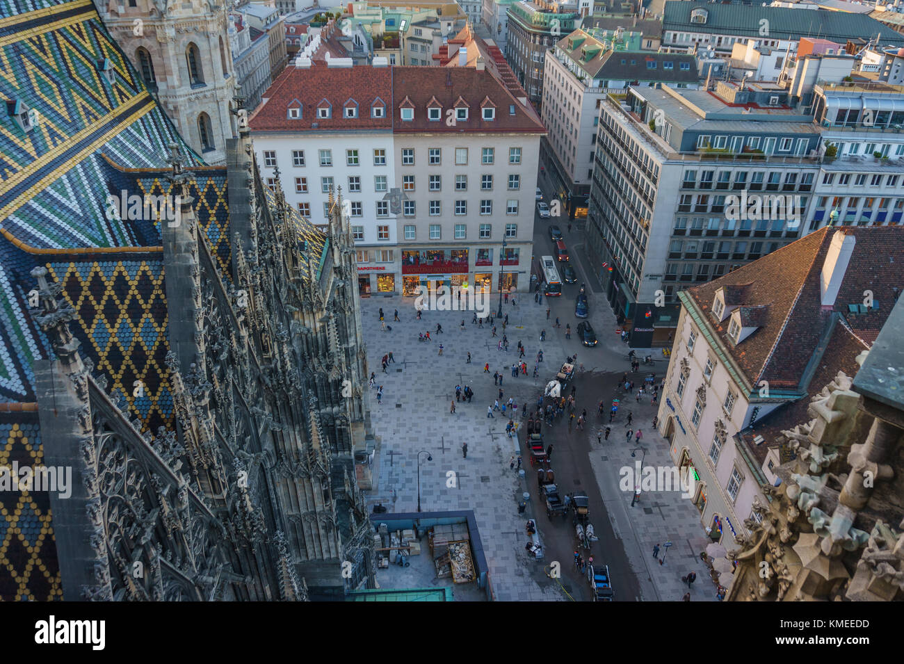 Aerial panoramic view of Stephansplatz square from Stephansdom ...