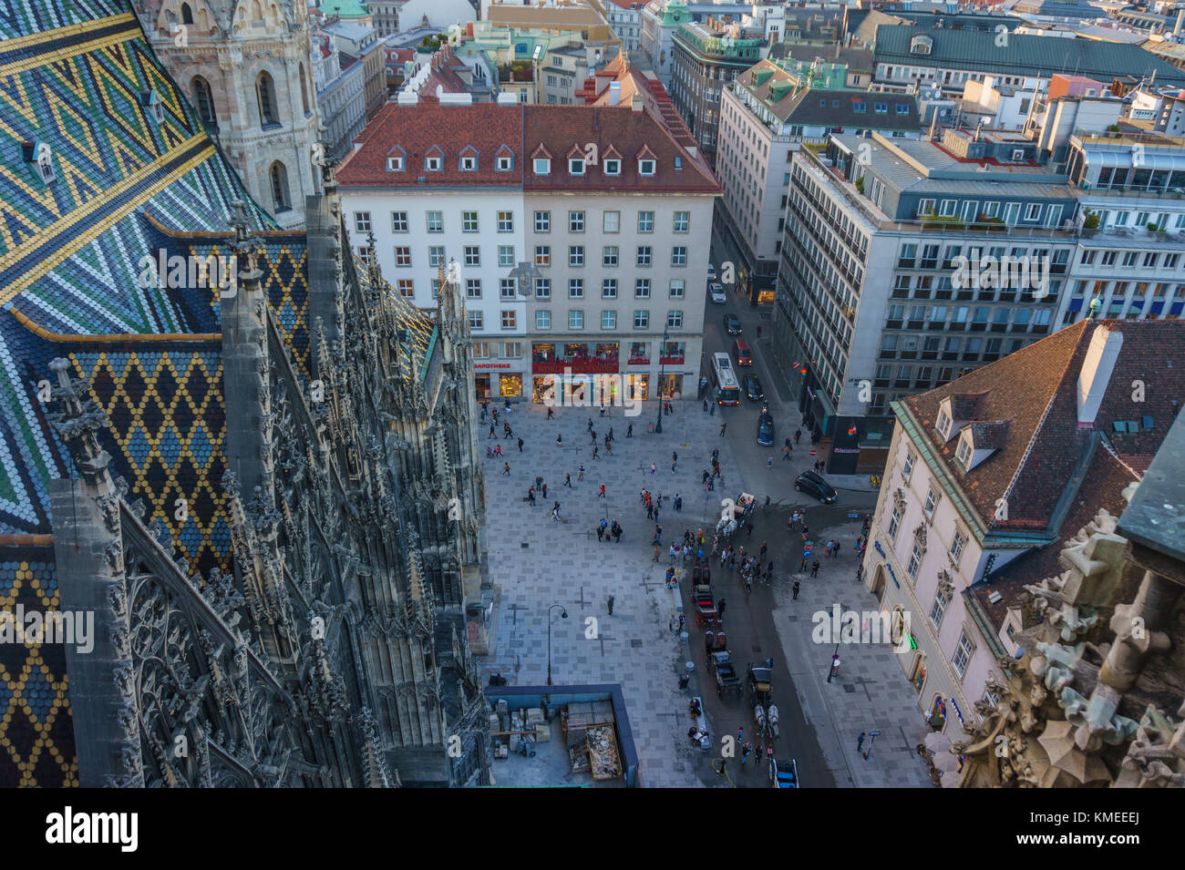 Aerial panoramic view of Stephansplatz square from Stephansdom ...