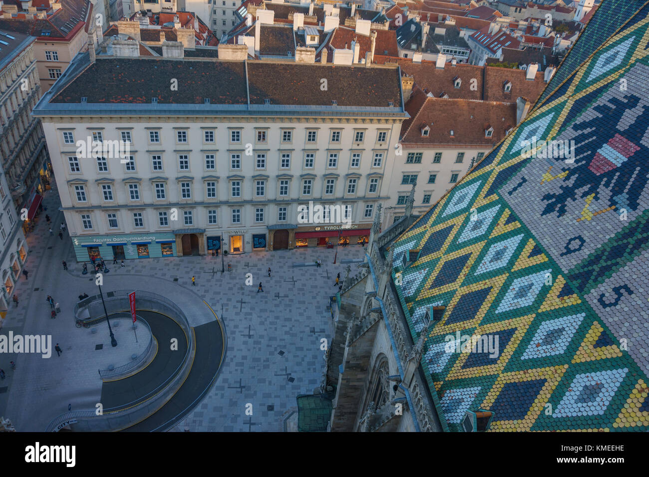Aerial panoramic view of Stephansplatz square from Stephansdom ...