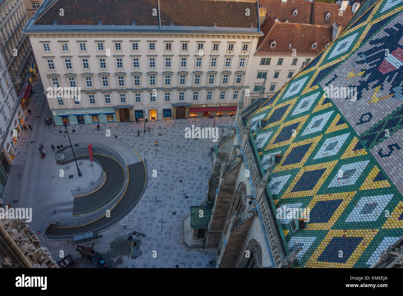 Aerial panoramic view of Stephansplatz square from Stephansdom ...